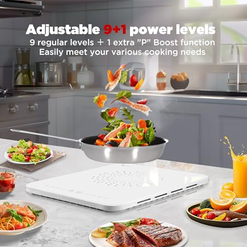 Portable Induction Cooktop, Countertop Induction Burner 0.9" Ultra-thin, Low Noise, 1200W Induction Hot Plate with Multi-safety Protection, 10 Power Setting, Timer, 110~120V White