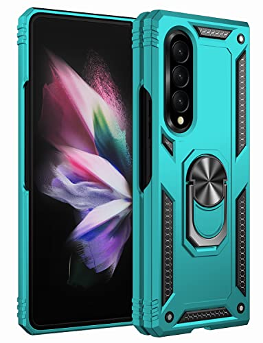 IKAZZ Galaxy Z Fold 3 Case,Samsung Z Fold 3 Cover Military Grade Shockproof Heavy Duty Protective Phone Case Pass 16ft Drop Test with Magnetic Kickstand for Samsung Galaxy Z Fold 3 Turquoise