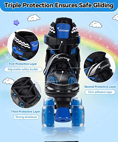 Roller Skates for Boys 4 Sizes Adjustable, Sportneer Light Up Kids Roller Skates for Age 3-5 6-12 Roller Skates with Protective Gears Illuminating Wheels Gift for Kids Toddler Beginner