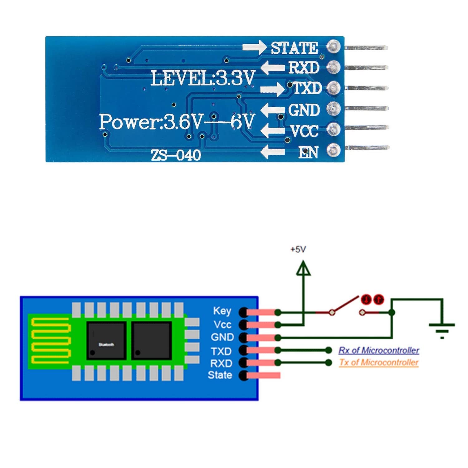 KHIYQILO Bluetooth Wireless Module HC-05 Set of 2 Transceiver Modules Slave Master Communication Module for Arduino
