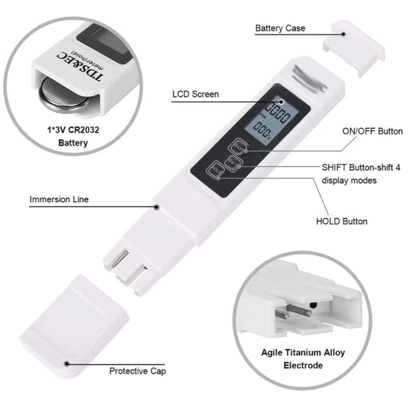 LHLLHL Digital Water Quality Tester TDS EC Meter Range 0-9990 Multifunctional Water Purity Temperature Meter Temp PPM Tester