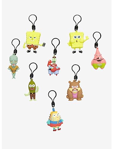 Spongebob Squarepants Blind Bags Party Favors 3 Pack - Bundle with 3 Spongebob Keychain Mystery Figures Plus Tattoos | Spongebob Bag Clips for Kids