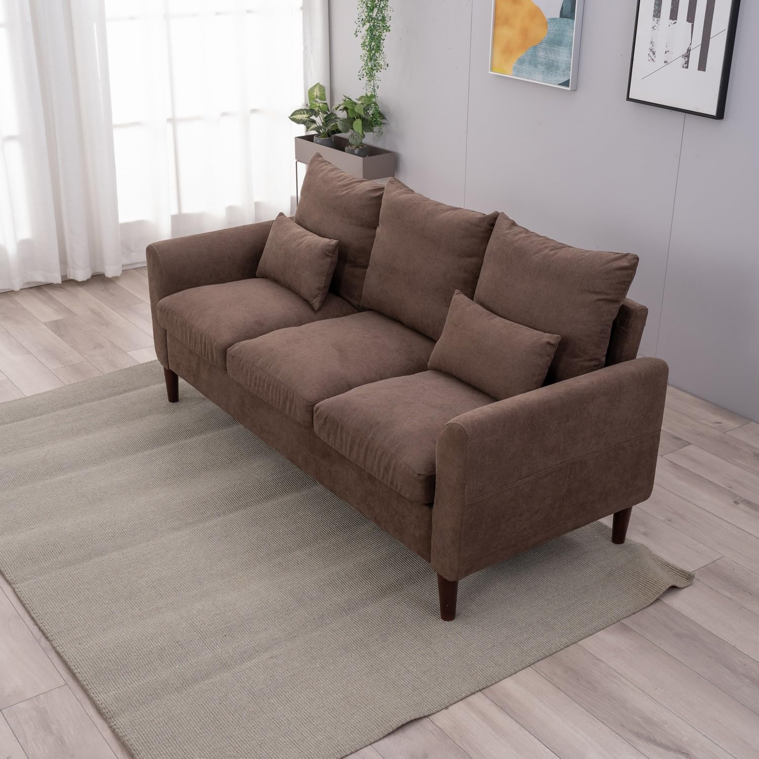 Panana Sectional Sofa 3 Seat Couch, Modern Sofa with Solid Wood Legs, Couches Sofas for Living Room Apartment Bedroom, Comfortable Small Couches for Small Spaces (Black Faux Leather-Track Arm)