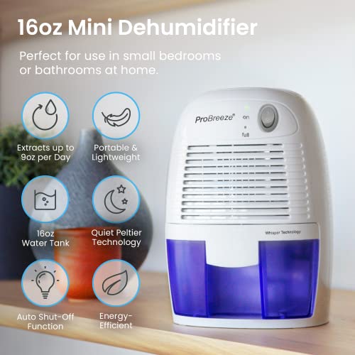 Pro Breeze Dehumidifiers for Home,225sqft Small Dehumidifiers for Room,16oz Tank Portable Closet Dehumidifier Removes Humidity Mini Small Dehumidifier for Bathroom Dehumidifier for Bedroom RV Basement