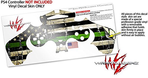 WraptorSkinz Skin Compatible with Sony PS4 Dualshock Controller PlayStation 4 Original Slim and Pro Painted Faded and Cracked Green Line USA American Flag (Controller NOT Included)