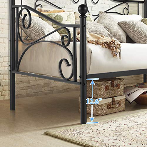 VECELO Premium Daybed Metal Bed Frame Twin Size Steel Slat Support/Strong Legs Headboard/Mattress Foundation, Multi-Functional Furniture