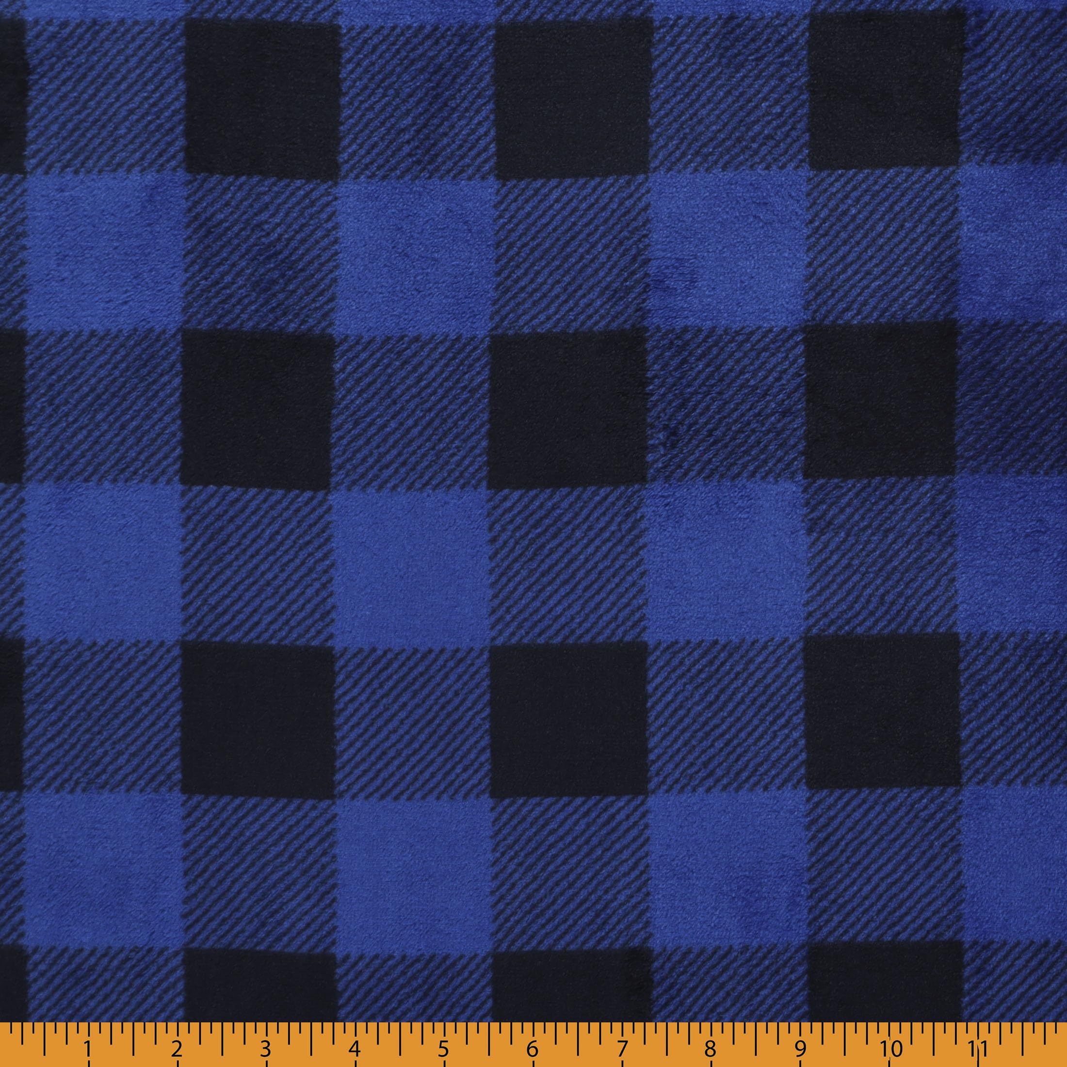Mook Fabrics Fleece Flannel Buffalo Plaid, Blue Cut by The Yard