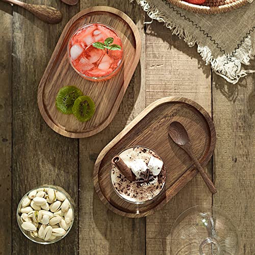 PTGVCTA 3 Pcs Oval Wood Tray for Food Holder/BBQ,Cheese, Sushi, Holiday Snacks,Wood Serving Plate,Tea Serving Tray,Cup Coaster,Flower Plant Succulent Tray, Coaster,Cake,Succulent (Acacia Wood)…
