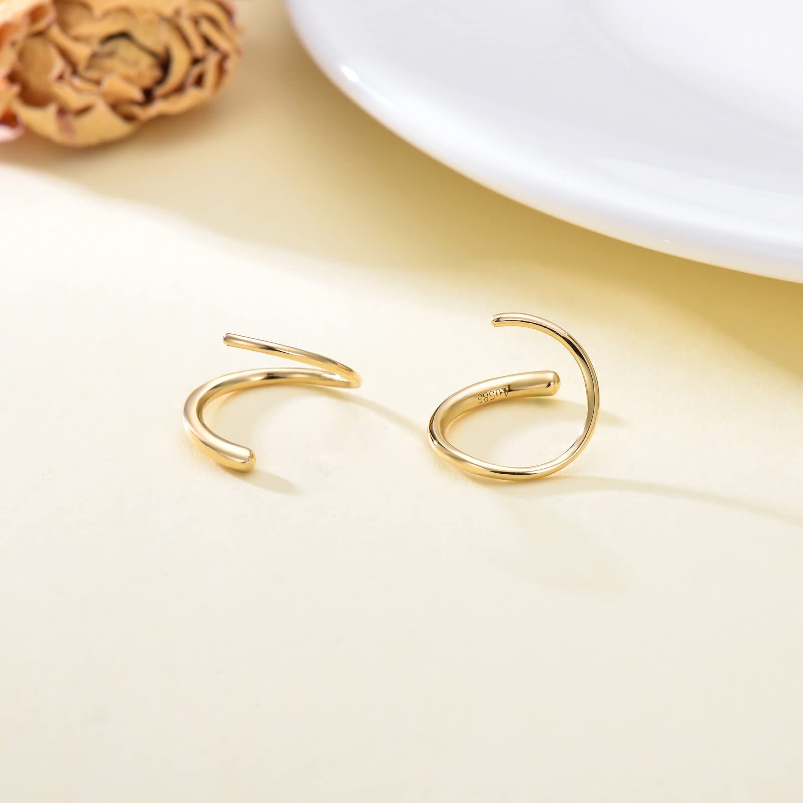 ELFRONT 14K Gold Swirl Hoop Earrings Spiral Pull Through Earrings Minimalist Tiny Cartilage Wrap Earrings Dainty Jewelry Gift for Women
