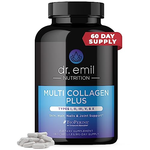 DR. EMIL NUTRITION Multi Collagen Pills - 180 Capsules - Collagen Supplements to Support Hair, Skin, Nails, & Joints - Hydrolyzed Collagen Supplements for Women with Types I, II, III, V & X