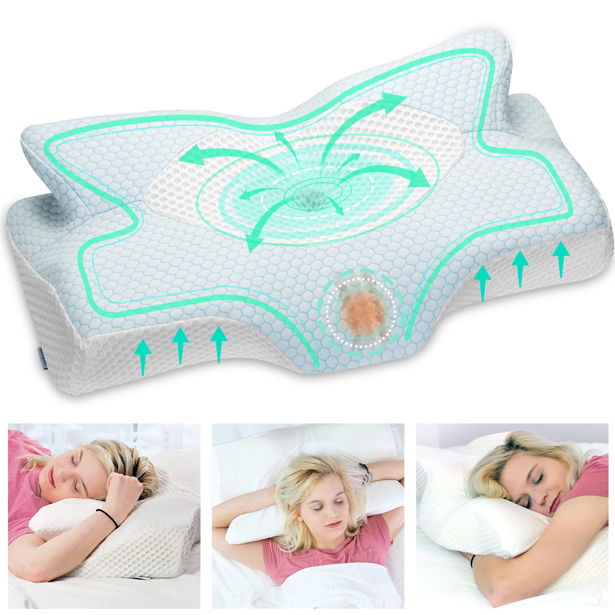 Elviros Cervical Memory Foam Pillow, Contour Pillows for Neck and Shoulder Pain, Ergonomic Orthopedic Sleeping Neck Contoured Support Pillow for Side Sleepers, Back and Stomach Sleepers (Grey, Soft)