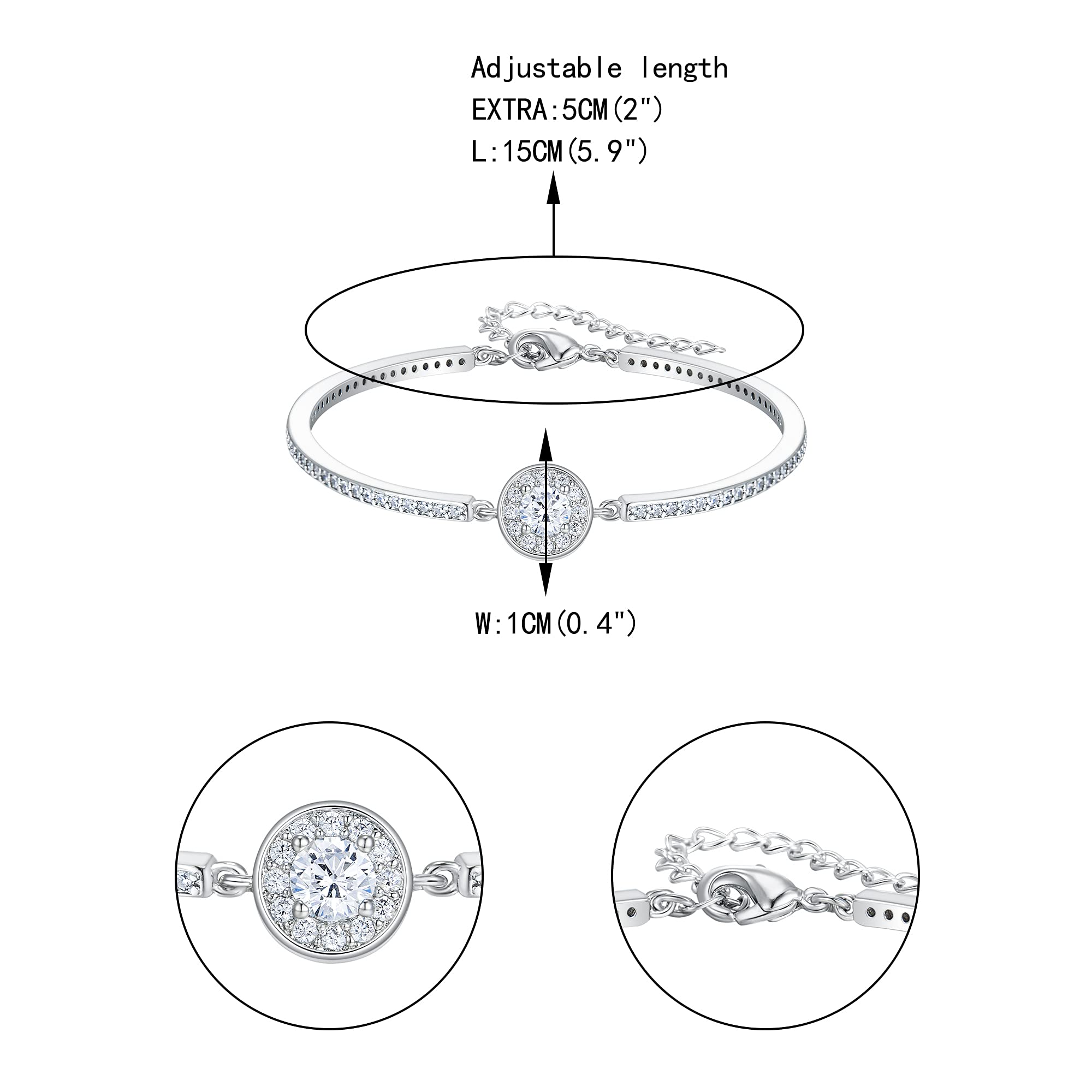 EVER FAITH Woman's Wedding Jewelry Gorgeous White CZ Birthstone Solitaire Wrist Bangle Bracelet Link for Bride, Bridesmaids
