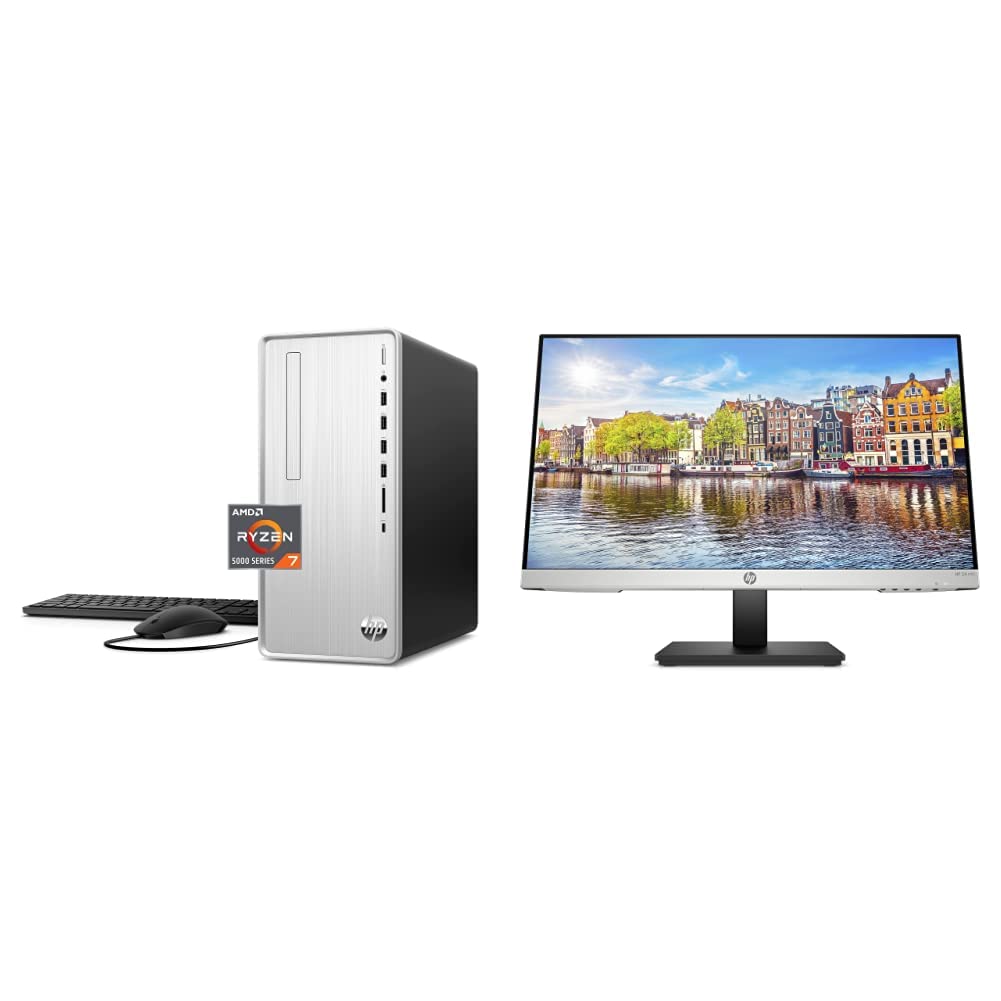 HP Pavilion Desktop Computer PC, AMD Ryzen 7 Processor & 24mh FHD Monitor - Computer Monitor with 23.8-Inch IPS Display (1080p) - Built-in Speakers and VESA Mounting