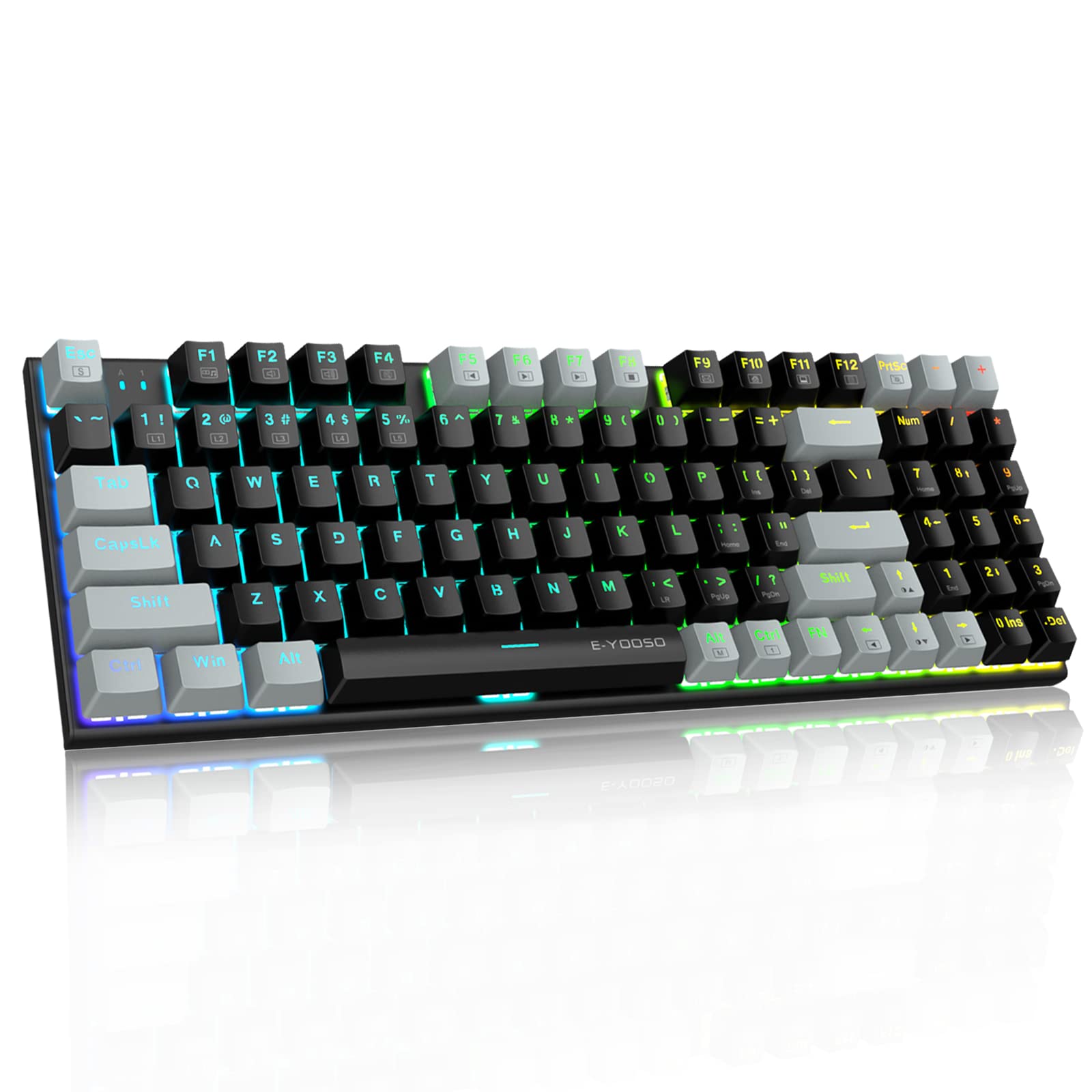 HUO JI E-YOOSO Z-19 Mechanical Gaming Keyboard with True RGB Backlit, 5 Pin Hot Swappable Blue Switches, Number Pad, Pro Software Supported, Wired Compact 94 Keys for PC/Computer, Black Grey