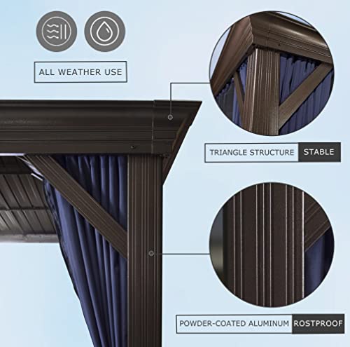 PURPLE LEAF 12' X 20' Hardtop Gazebo Pavilion for Outdoor with Netting and Curtains Deck Backyard Heavy Duty Sunshade Large Metal Patio Permanent Canopy