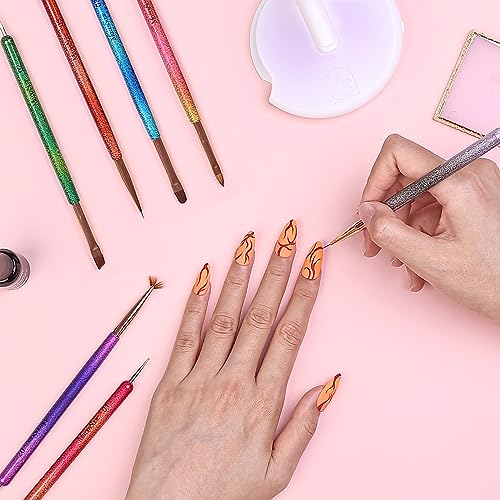MelodySusie Nail Art Brushes Set,7pcs Professional Pen Nail Gel Brush,Nail Extension and Builder Brush,Liner Brush 2 Sizes Dotting Tools,Gradient Fashion Design for Home DIY Salon Use