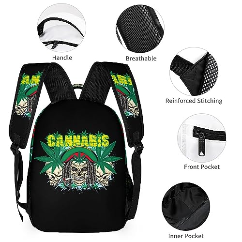 Skull and Weed Leaf 3 Pcs Backpack Set Portable Lunch Bag Pencil Pouch for Office