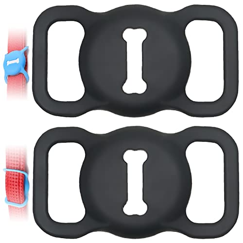 Protective Case for Air Tag Dog Collar Holder,Air Tag Holder for Pets 2 Pack, Air Tag Case Cover for air tag Dog Collar Holder,Anti-Lost Air Tag Holder for Dog Collar(Black & Black)