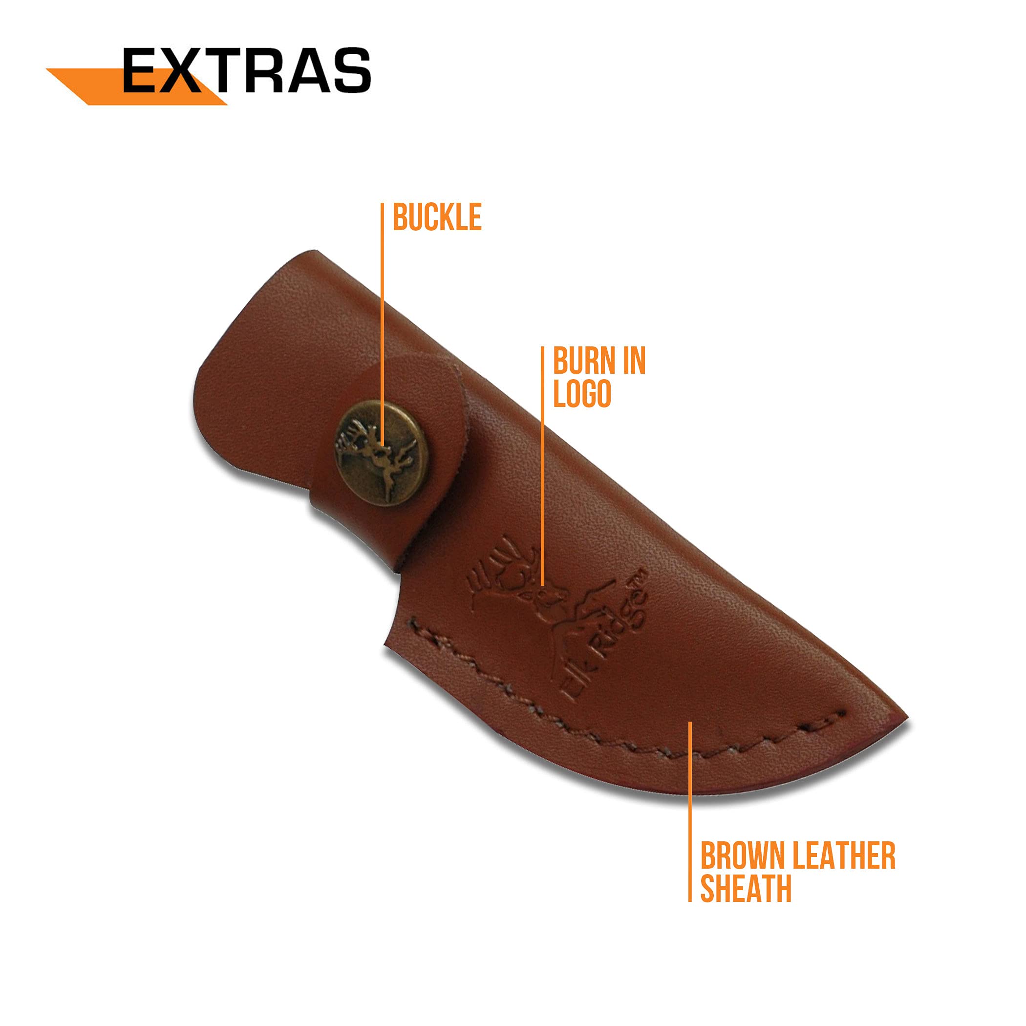 Elk Ridge - Outdoors Fixed Blade Knife - 5-in Overall, 440 Stainless Steel Mirror Polished Blade, Burl Wood Handle, Leather Sheath - Hunting, Camping, Survival, Everday - ER-111