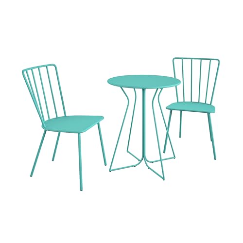 Novogratz Poolside Gossip Collection, Heidi Outdoor/Indoor 3 Piece Bistro Set, Turquoise