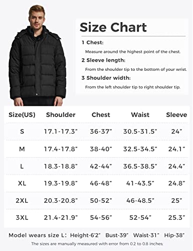 Wantdo Men's Hooded Winter Padded Puffer Coat Windproof Puffer Jacket (Black, Large)