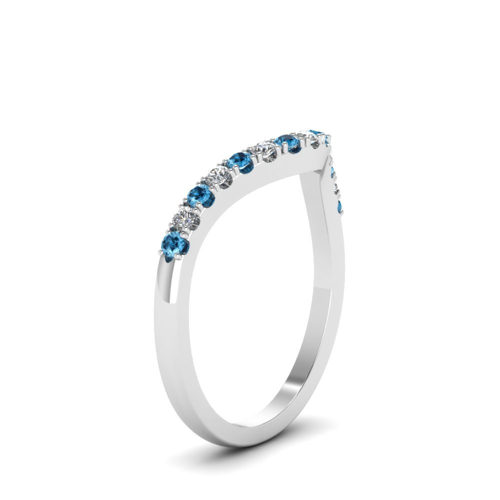 Gold & Diamonds Jewellery Blue Topaz & White CZ Diamond 18k White Gold Over .925 Sterling Silver Curved Engagement Wedding Band Ring for Womens