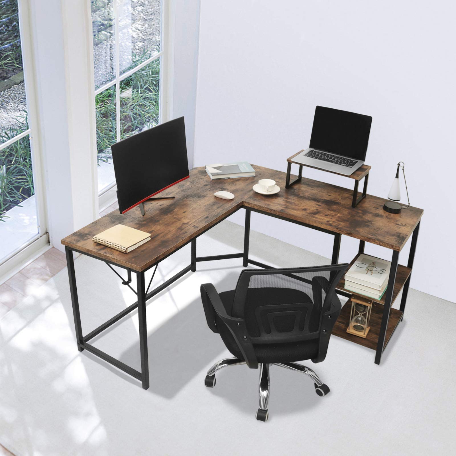 Dryadalis L-Shaped Computer Desk, 54" Gaming Desk, Corner Desk with Movable Laptop Stand, Student Writing Desks for Home Office, Easy to Assemble