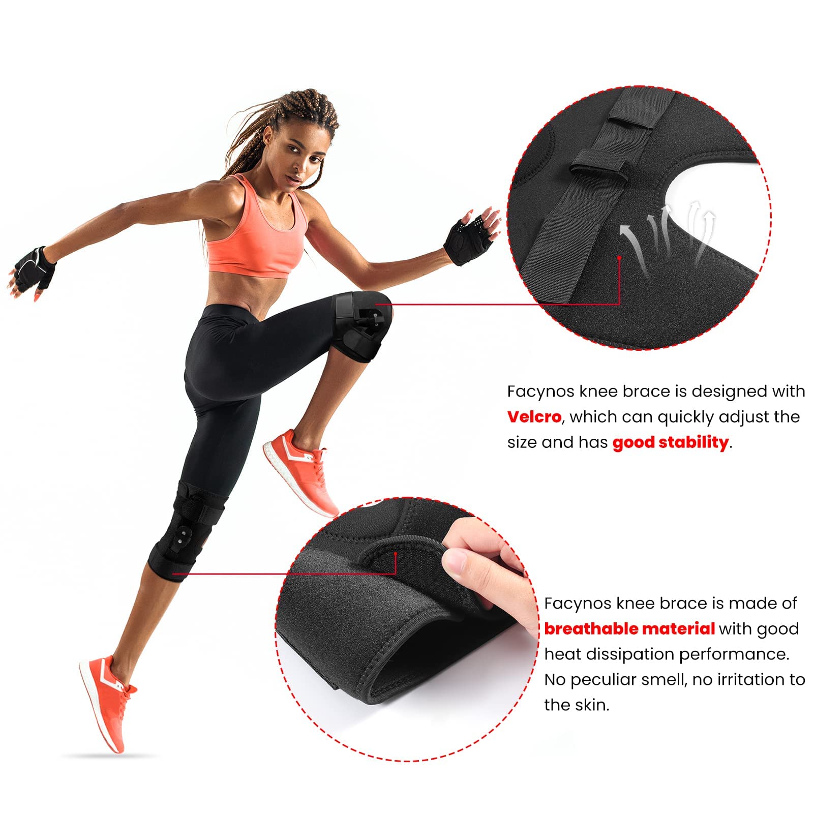 Facynos Knee Brace for Meniscus Tear - Plus Size Compression Knee Brace for Men Women With Side Stabilizers, Knee Support for Running, Tendon, Ligament, Athletic Injury. (Size, L)