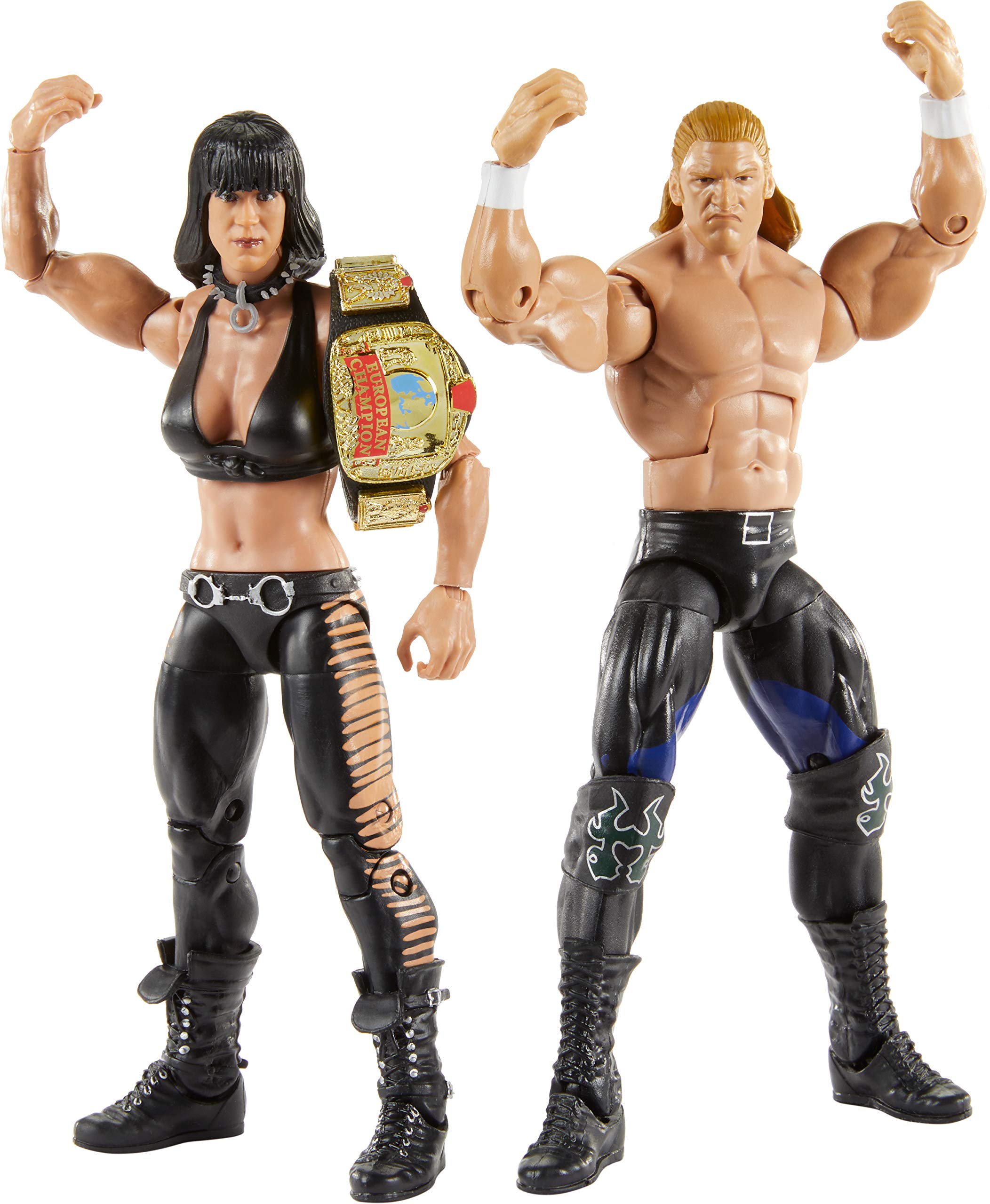 WWE Elite Collection 2-Pack: Triple H & Chyna 6-in Action Figures with 2 Sets of Swappable Hands & Superstar Accessories; Ages 8 Years Old & Up 