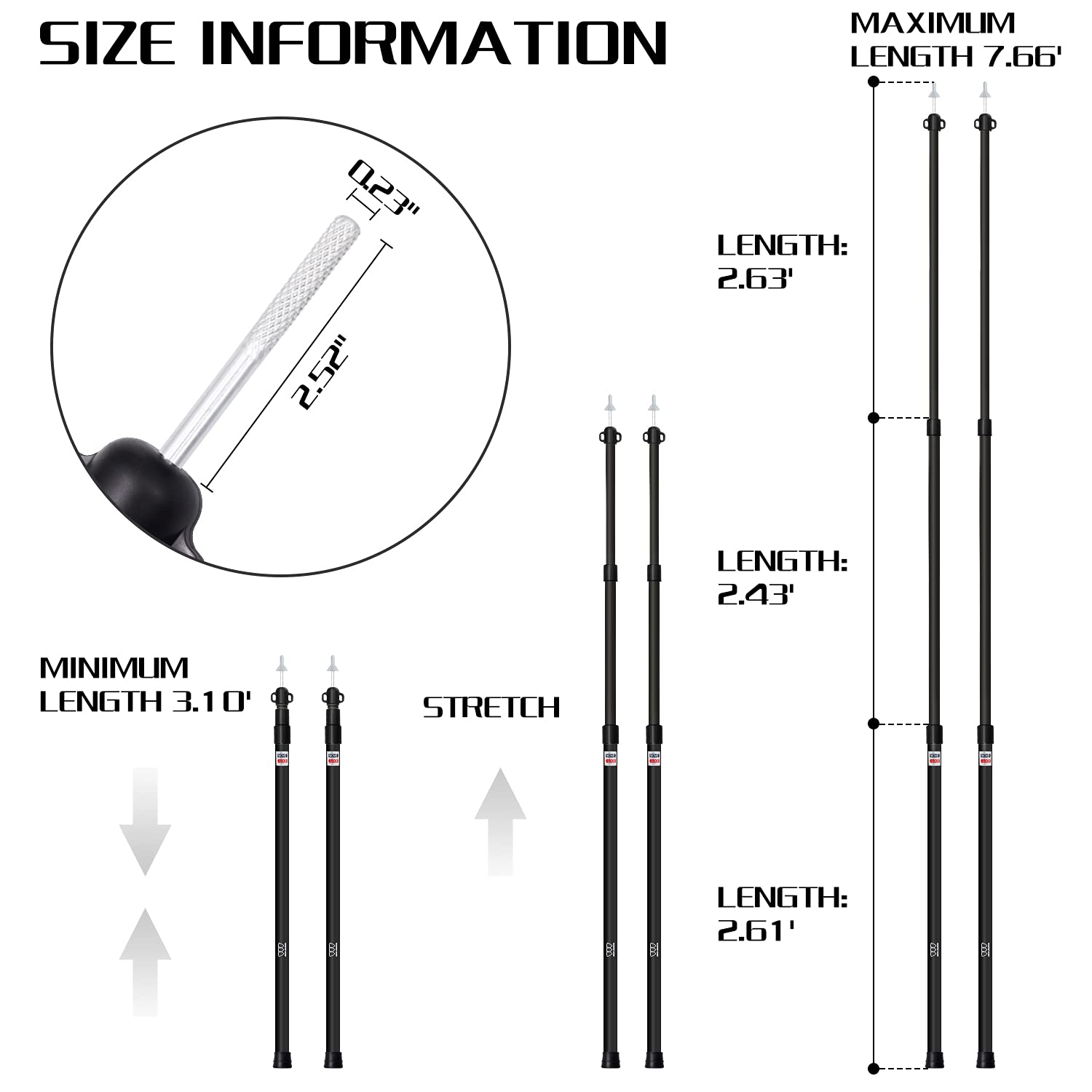 Gold Armour Telescoping Tarp Poles - Aluminum Rods for Tent Fly and Tarps Rainfly, Lightweight Replacement Tent Poles for Camping, Backpacking, Hiking (Black, 2)