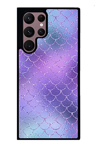 Purple Teal Mermaid Scales Skin Black Rubber Phone Case Compatible With Samsung Galaxy S23 S23+ Ultra S22 S22+ S21 S21FE S21+ S20FE S20+ S20 Note 20 S10 S10+ S10e