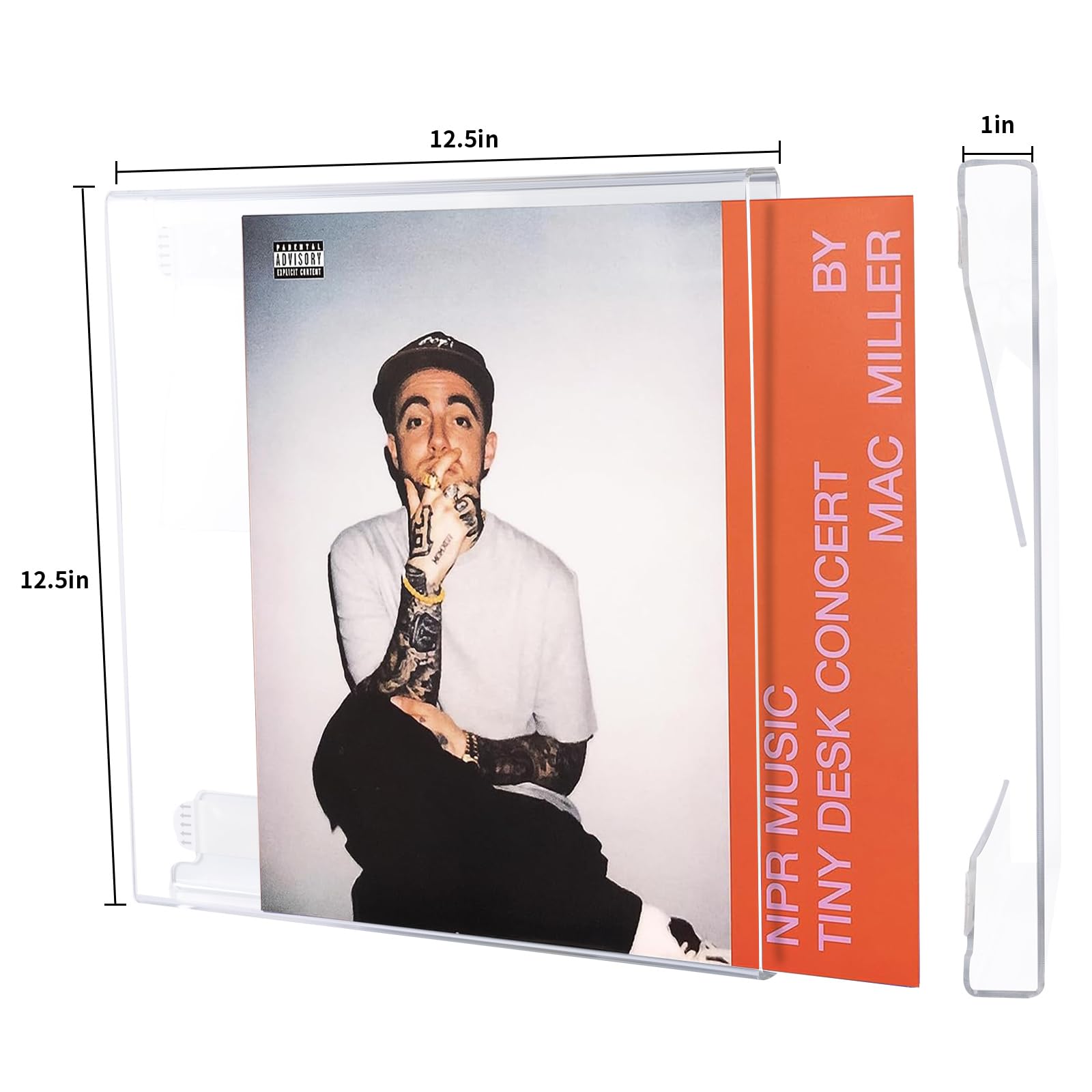 Kalami Vinyl Record Wall Mount Shelves, 12" Vinyl Holder for Album Record Storage & Display, Clear Acrylic Floating Frame for Up to 6 Single Records (KLMQH02)