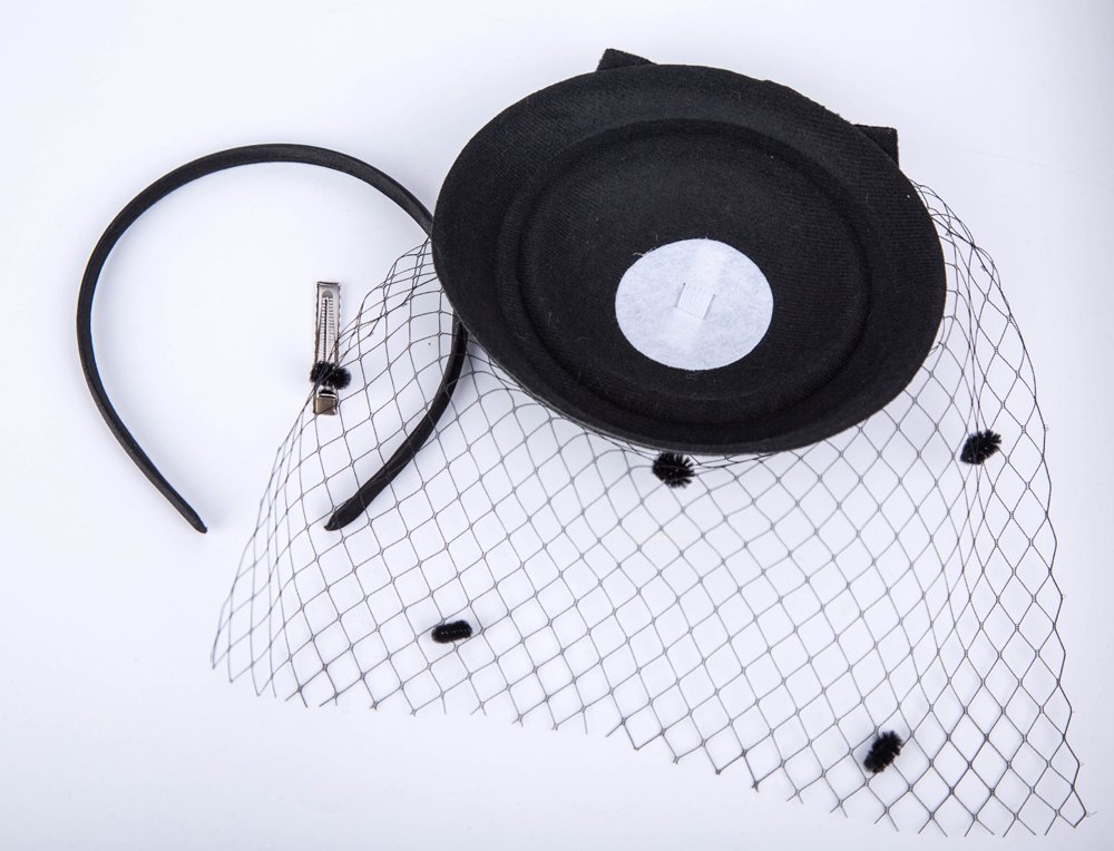 Fascinators Hats 20s 50s Hat Pillbox Hat Cocktail Tea Party Headwear with Veil for Girls and Women(C-black)