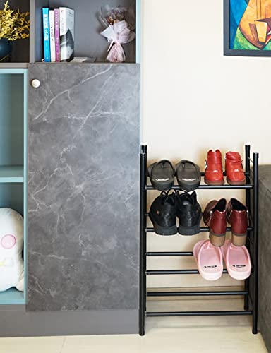 LNYZQUS 4-Tier Expandable Shoe Rack,Stackable Sturdy Shoe Shelf Shoes Stand,Metal Slim Closet Shoe Racks Organizer Adjustable Long Sneaker Rack For Closet Entryway-Black