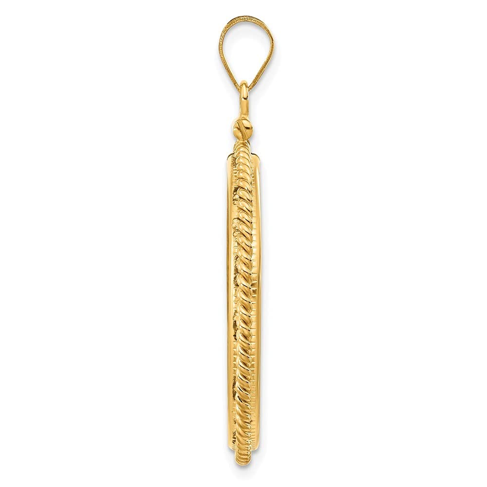 Gold Coin Pendant Mounting - 27mm Coin Size - Twist Rope Frame Design - 14K Yellow Gold - Screw Top with Bail