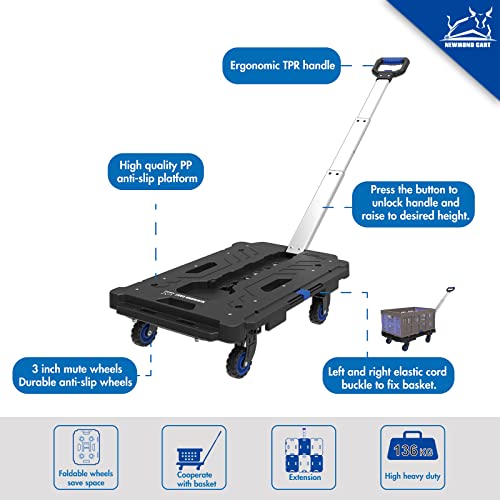 Push Cart Foldable Platform Hand Truck 300lb Weight Capacity with 360 Degree Swivel Wheels Can Splice Together with Handle, Black