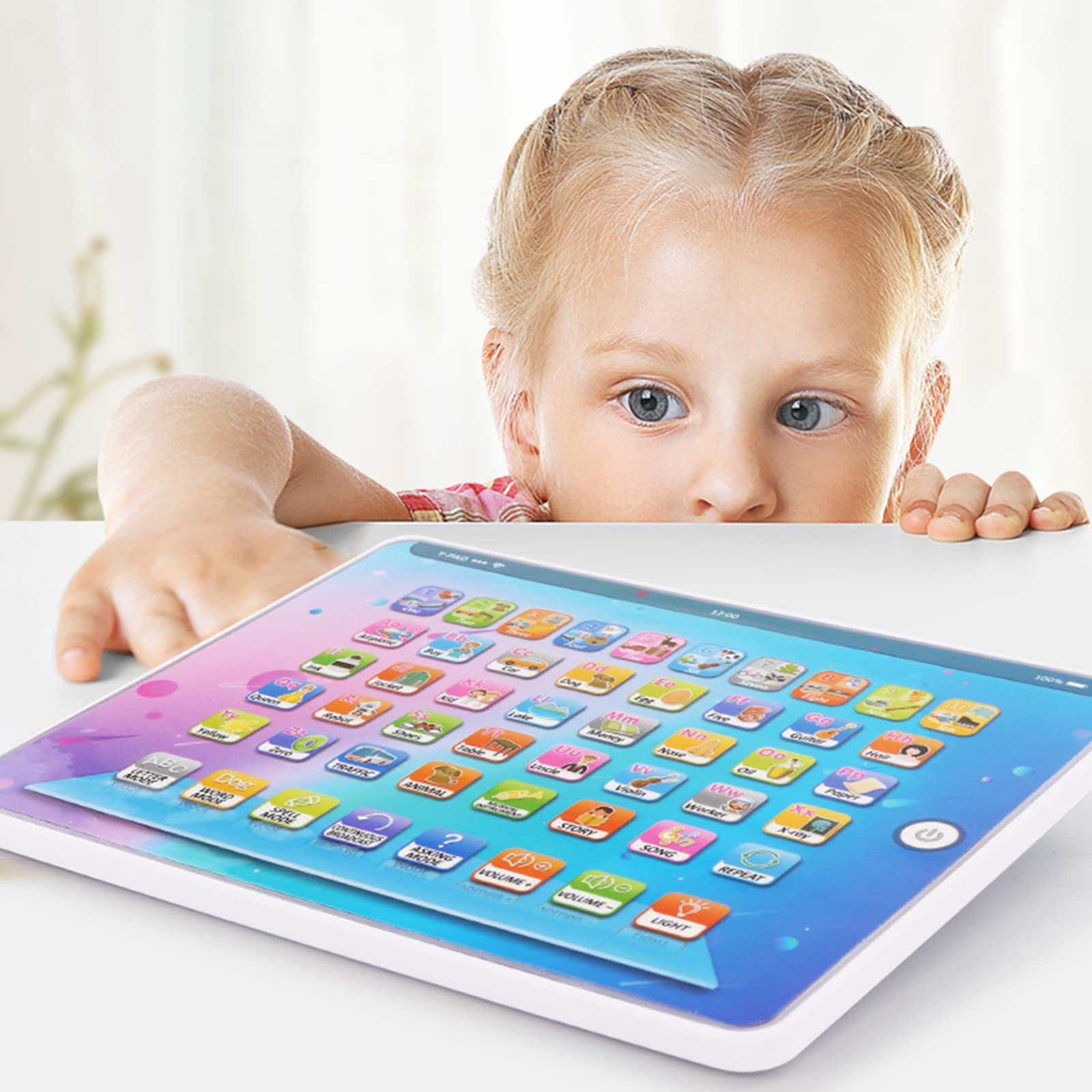 Gspmoly Kids Tablet Boys Learning Pad with LED Light Teach Alphabet, Numbers, Math, Early Development Interactive Electronic Toy, Ideal Xmas Gifts for Boy Girls, Parent-Child Interaction