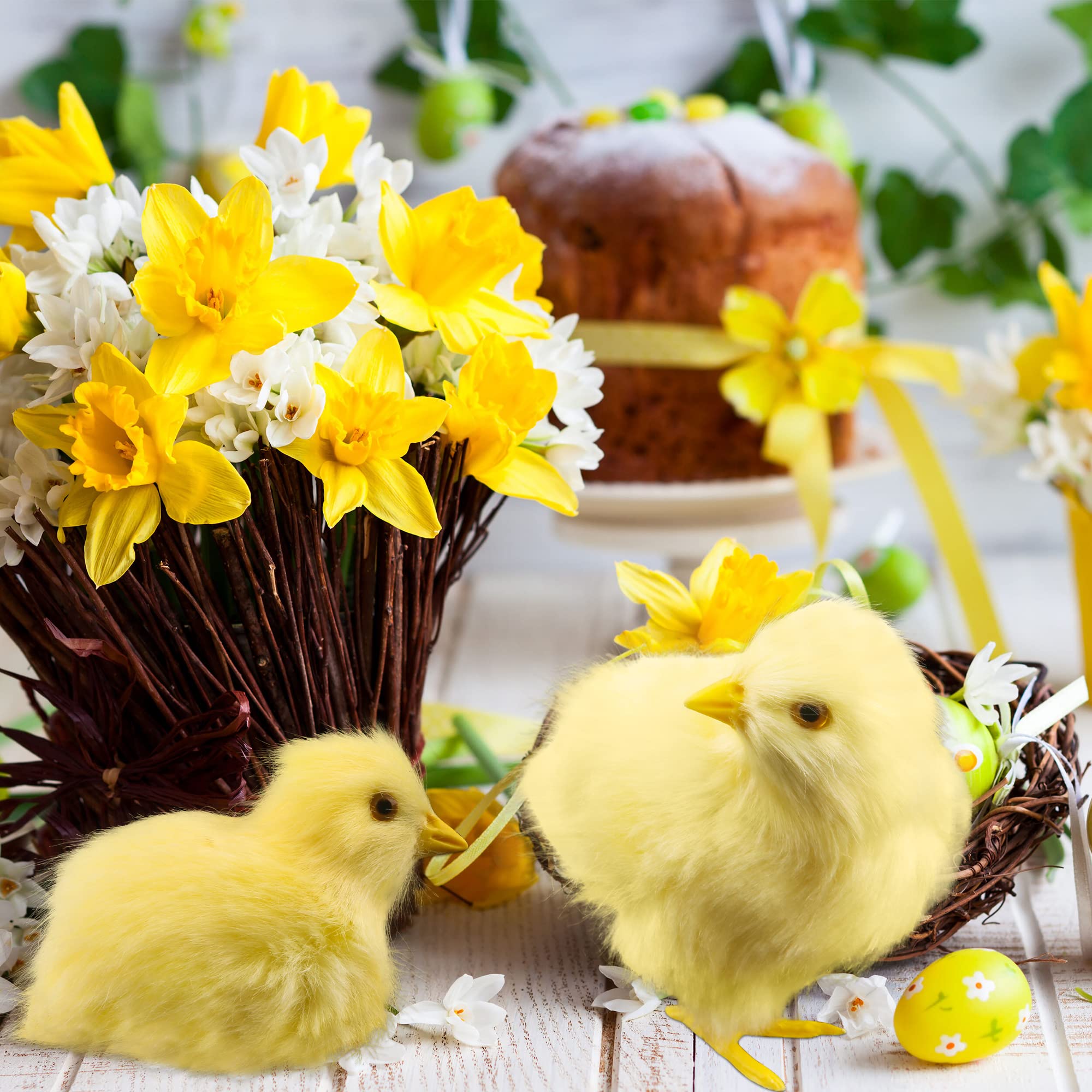 Fahacop 8 Pack Easter Simulated Chicks Realistic Plush Chicks Fluffy Yellow Chick Toys for Easter Party Decoration Basket Fillers Photography Props, 4 Styles