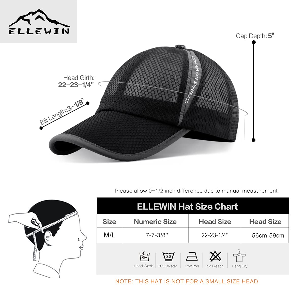 ELLEWIN Unisex Breathable Full Mesh Baseball Cap Quick Dry Running hat Lightweight Cooling Water Sports Hat