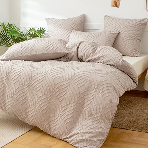 Warmarky Camel Leaf Shape Tufted Duvet Cover King(91''x 102'') Size Light-Weight, Textured Bedding Comforter Cover Set, 1pcs Duvet Cover & 2pcs Envelop Pillowcase(NO Comforter)