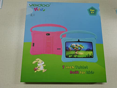 Veidoo Kids Tablet, 7 inch Android Tablet for Kids 1GB Ram 16GB Storage, Toddler Tablet with IPS Screen, Parent Control, Bluetooth, WiFi, Kid-Proof case with Kickstand, Learning, Games (Pink)