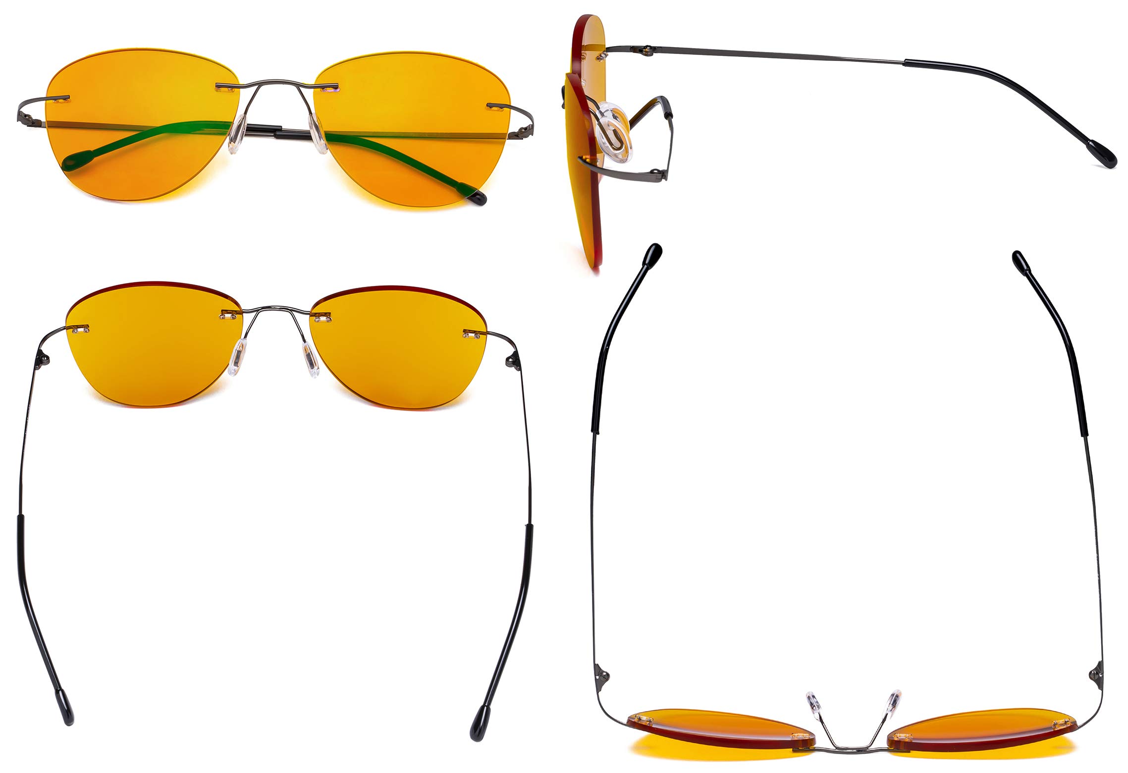Eyekepper Computer Glasses Blue Light Blocking with Orange Tinted Filter Lens for Nighttime Sleeping -Rimless Pilot Eyeglasses Anti UV Rays Glare Women,Gunmetal