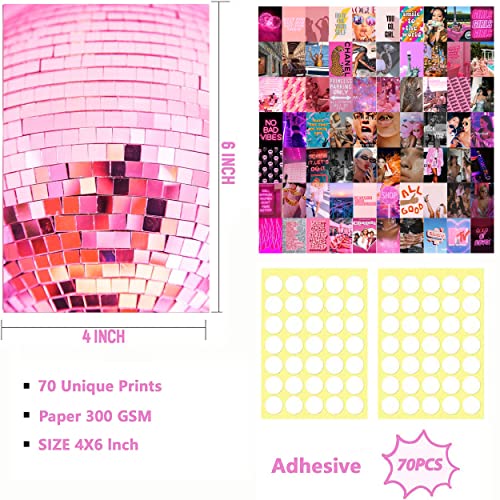 pwlsmomo Wall Collage Kit pink Aesthetic Trendy Photo Collage Kit, Dorm Room Decor 70 Pcs 4x6 Inch