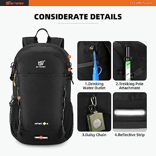 SKYSPER Hiking Backpack 30L Lightweight Packable Travel Daypack Waterproof Hiking Daypack for Women Men(Black)
