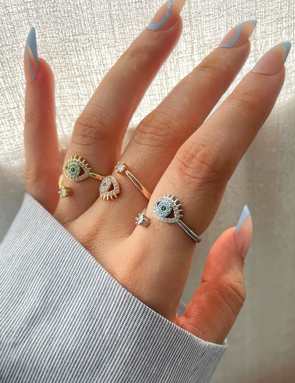 Gold Evil Eye Ring for Women 14k Gold Plated Gold Adjustable Rings Cubic Zirconia Open Ring