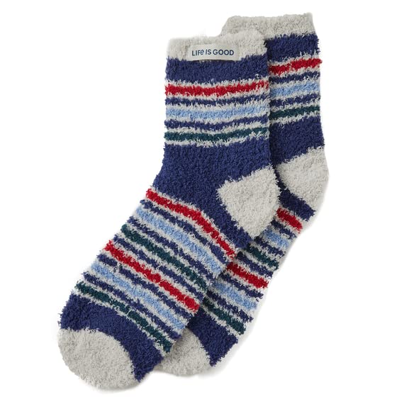 Life is Good. Holiday Lights Stripes Snuggle Socks, Darkest Blue