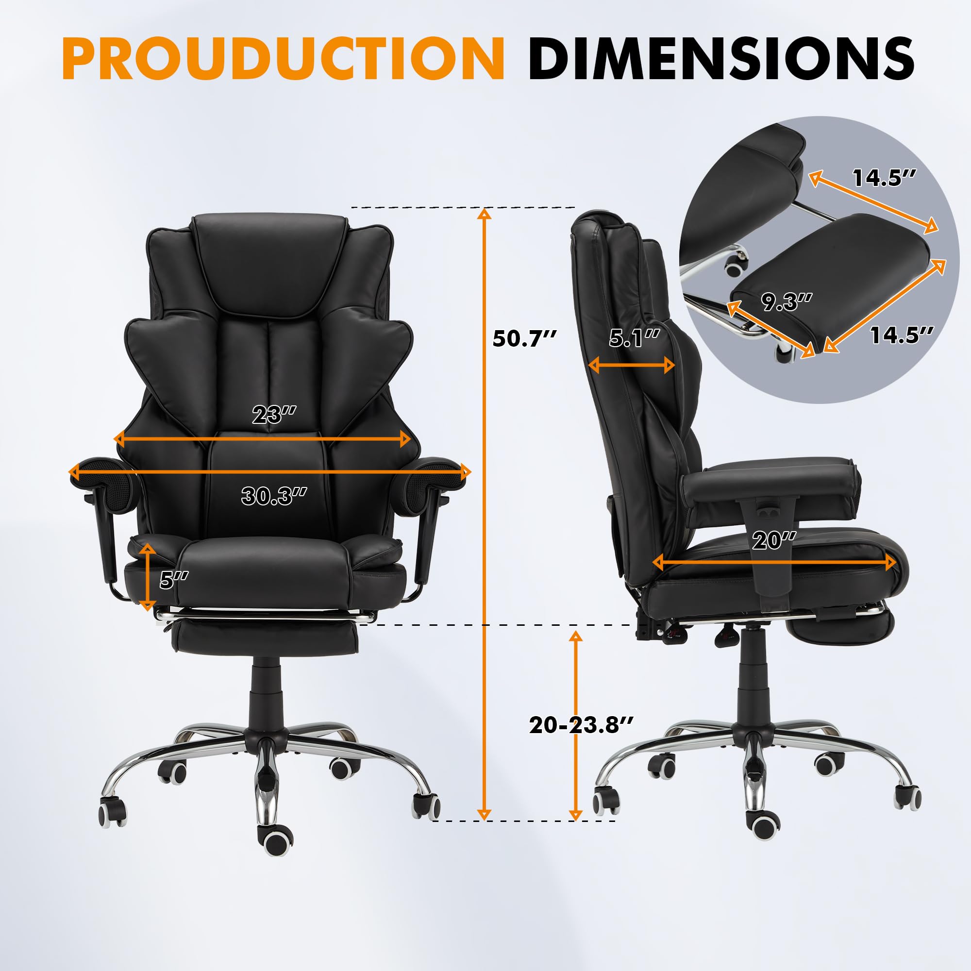 HOMREST 6-Point Massage Office Chair,Heating Executive Chair,Ergonomic Home Office Desk Chair with Retractable Footrest and Reclining Function,Leather Computer Chair with Adjustable Armrest(Off White)