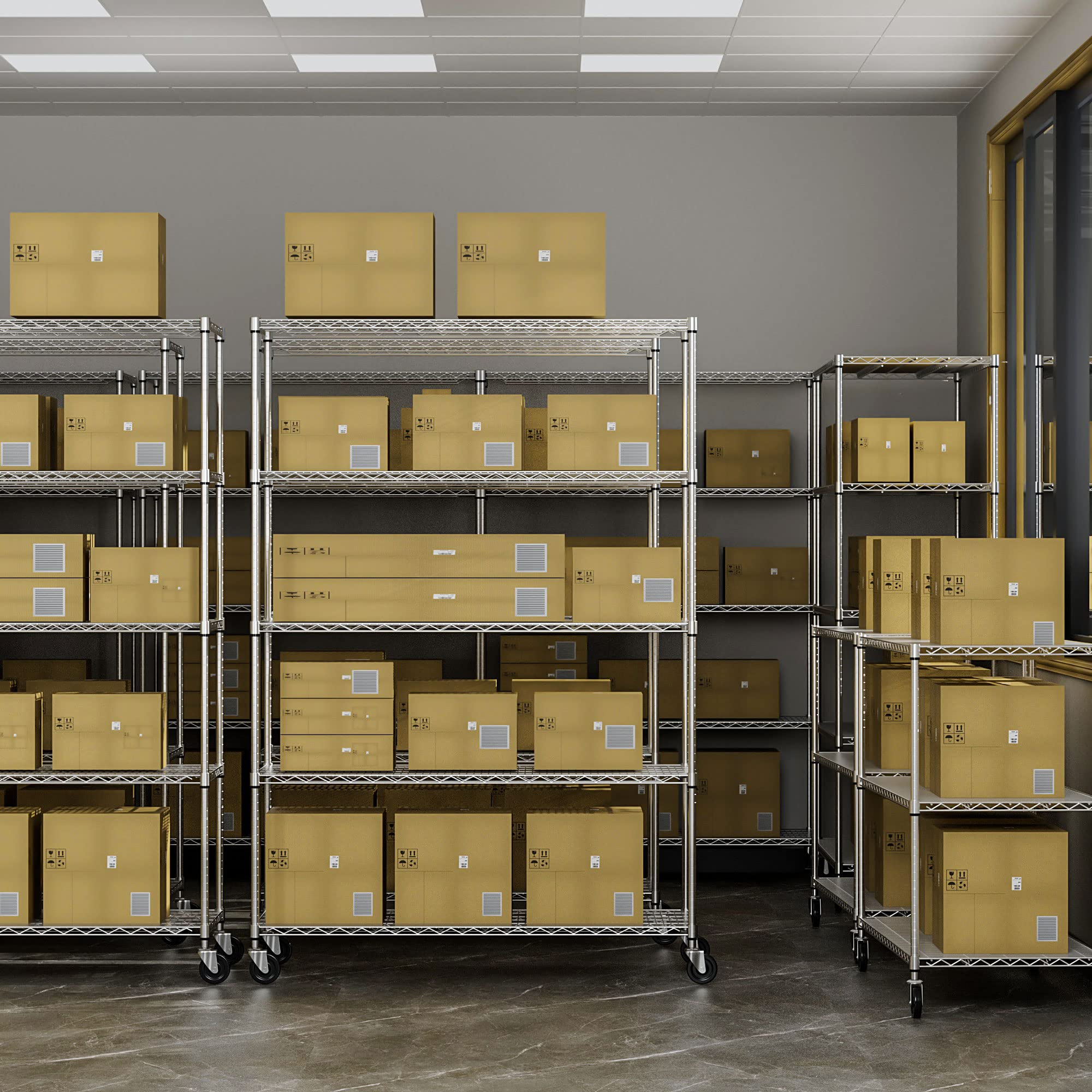 pouseayar 5 Tier 6000lbs Capacity NSF Metal Shelf Wire Shelving Unit, Heavy Duty Adjustable Storage Rack with Wheels & Shelf Liners for Commercial Grade Utility Steel Rack, 82" H x 48" L x 24" D