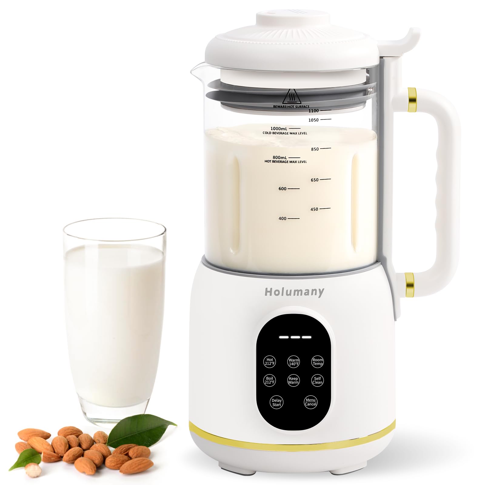 Nut Milk Maker, 35oz Automatic Soy Milk Maker for Homemade Almond, Oat, Soy Milk, Plant-Based Milk and Non-Dairy Beverages, Milk Maker Machine with Delay Start/Keep Warm/Self Clean