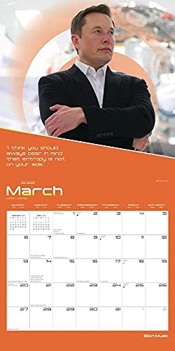 Elon Musk 2022 12 x 12 Inch Monthly Square Wall Calendar, Tesla SpaceX Investing